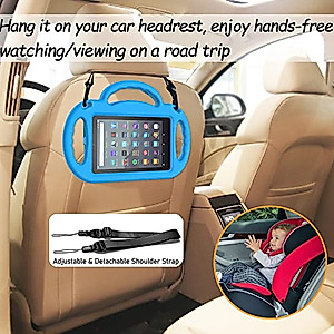 LTROP Kindle Fire 7 Tablet Case, Fire 7 2019/2017 Case for Kids - Light Weight Handle Stand Shoulder Strap Child-Proof Case for Fire 7-inch Display Tablet (9th Generation & 7th Gen) - Blue