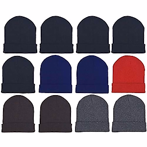12 Pack Winter Beanie Hats for Men Women, Warm Cozy Knitted Cuffed Skull Cap, Wholesale