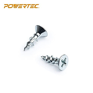 POWERTEC QWS1006#8 x 1/2” Wood Screw Set, Phillips Flat Head Deep Thread Screws - 100 Pack