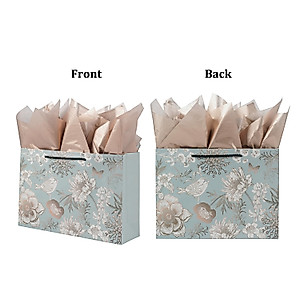 ysmile Preminum Gift Bag with Wrapping Tissue for Women Girl Large 14" Mother Day - Flower