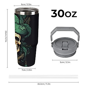 30oz Stainless Steel Insulated Tumbler with Flip Lid & Straw, Leakproof Travel Mug for Car, Pirate Skull Double Wall Vacuum Thermal Coffee Cup with Handle, Spill-Proof Design for Hot/Cold Drinks