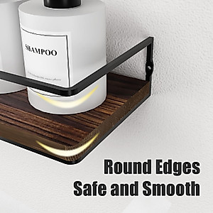 WOCOPIA 3+3 Wall Mounted Bathroom Shelf Over Toilet with Toilet Paper Storage Basket & Hooks, Bathroom Organizers and Storage, Hanging Corner Shelf Floating Shelves for Bathroom Wall Room Decor Brown