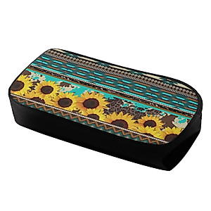 GIFTPUZZ Turquoise Aztec Horse Pencil Case Large Capacity Pencil Bag Makeup Pen Pouch Durable Students Stationery Storage Bag