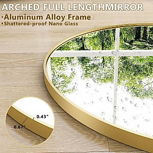 Easly 71"x30" Extra Large Arched Full Length Mirror - Leaning Mirror Arch Wall-Mounted Mirrors - Aluminum Alloy Frame Modern Simple Home Decor - for Living Room Bedroom Cloakroom, Gold