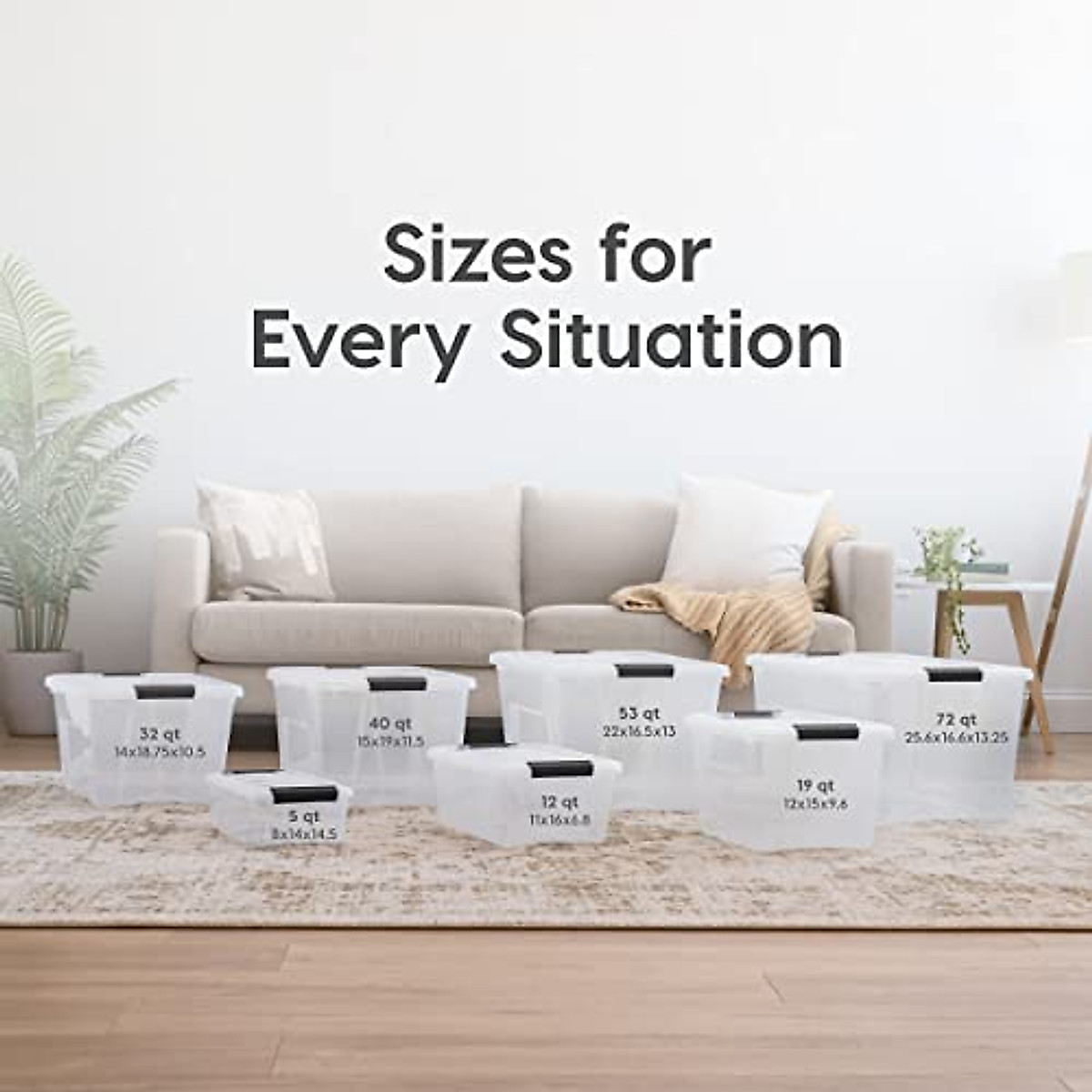 IRIS USA 72 Qt. Plastic Storage Container Bin with Secure Lid and Latching Buckles, 4 pack - Clear, Durable Stackable Nestable Organizing Tote Tub Box Sports General Organization Garage Large