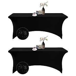 2Pack Spandex Waterproof Table Covers 6ft，Spandex 6ft Waterproof Table Cover for Party,Wedding, Banquet, and Events(Black)