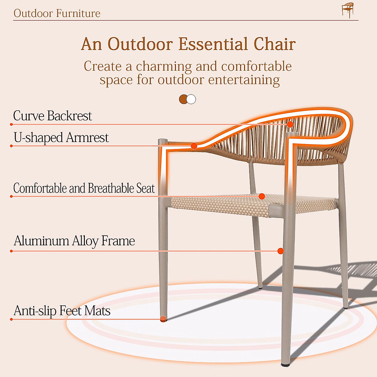 TWT Patio Chairs Set of 4 Outdoor Stackable Dining Chairs for All Weather, Breathable Textilene Garden Outdoor Furniture for Backyard Deck, Light Brown