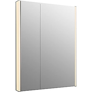 KOHLER K-81149-SLE-DA1 Maxstow Medicine Cabinet with LED Light, Mirror Doors & Staggered Shelves, Rectangular Frame, 32" x 40"
