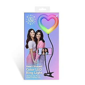 Dixie & Charli 6” Heart Shaped Color LED Ring Light Cell Phone Holder with Adjustable Gooseneck Phone Stand and Clip on Selfie Desk Clamp
