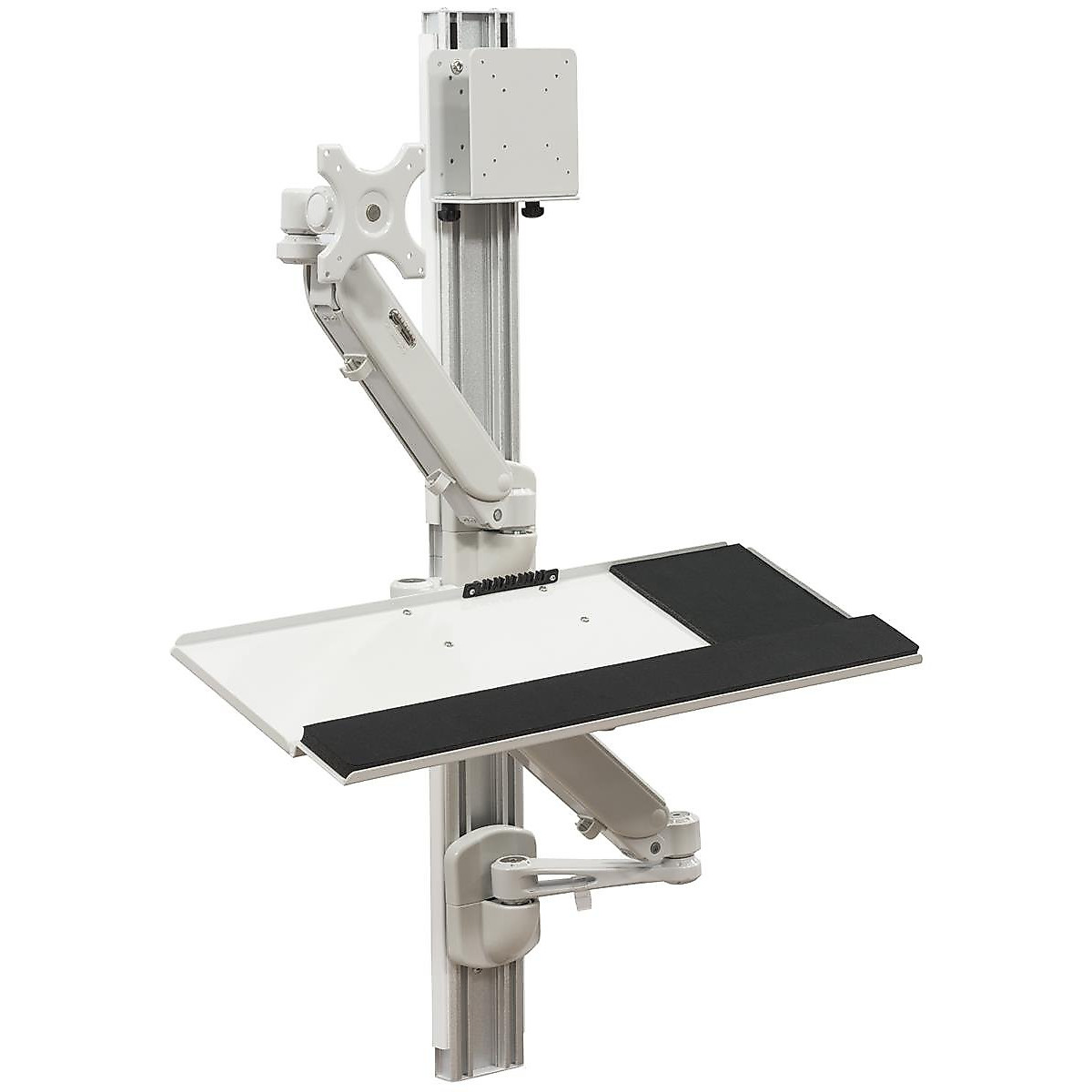 Displays2go Wall Mounted Computer Station, Monitor Mount, CPU Holder, Adjustable Arms (DWSSW01WT)