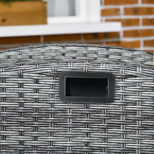 Outsunny Outdoor Recliner Chair with Cushions, PE Wicker Reclining Patio Lounge Chair with Adjustable Footrest, Armrests, Side Tray Table for Balcony, Porch, Khaki