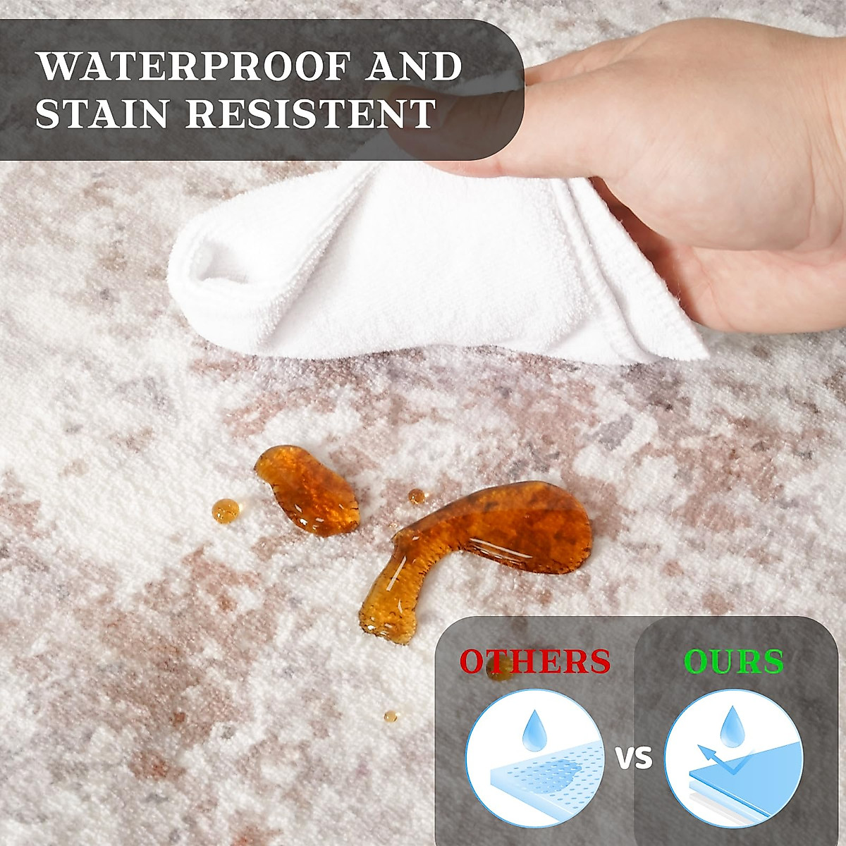 Washable 9x12 Area Rugs - Neutral Large Rugs for Living Room Abstract Soft Faux Wool Carpet for Bedroom Non Slip Stain Resistant Dining Room Rug Beige/Grey/Brown