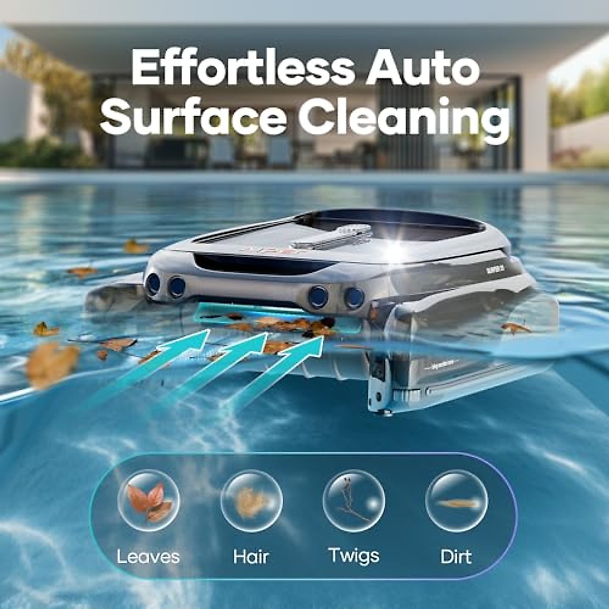 AIPER Solar Pool Skimmer Pool Surface Cleaning Robot with APP Support, Solar Powered and DC Charging for Continuous Cleaning, Pool Temperature Monitor
