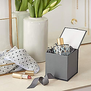 Hallmark Gray Ribbon and Paper Fill Small Gift Box with Lid, Slate Grey