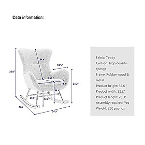 Kiztir Small Rocking Chair Nursery, Modern Rocking Chair with High Backrest, Comfy Accent Glider Chair for Nursery, Living Room, Bedroom (Beige)
