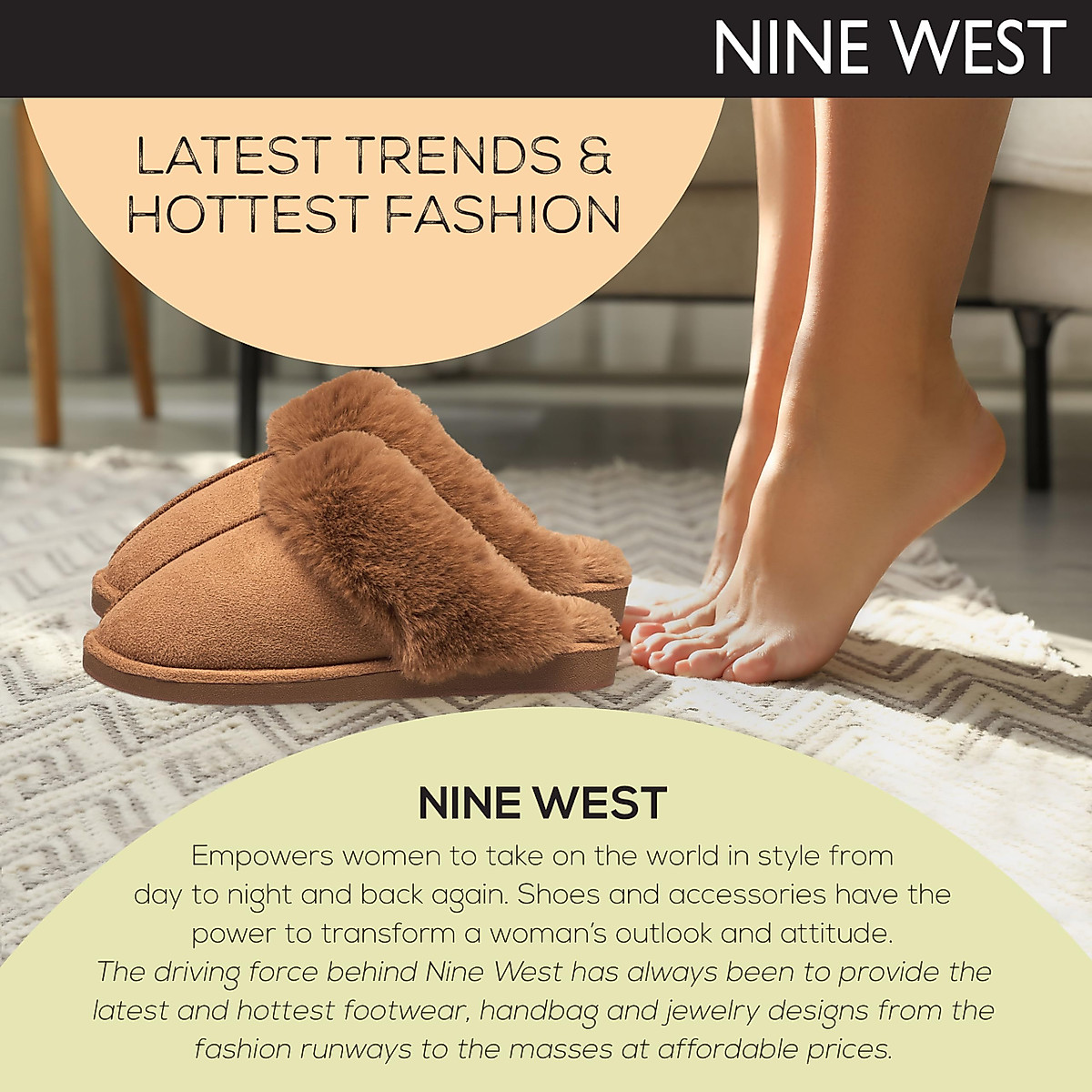 Nine West Scuff Slippers For Women, Extra Soft & Comfortable Winter House Shoes, Tan, Medium 7-8