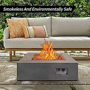 Kante 35 Inch Propane Fire Pit Table, Square Concrete Outdoor Fire Pit, 50,000 BTU for Outside Garden Patio Concrere Gray