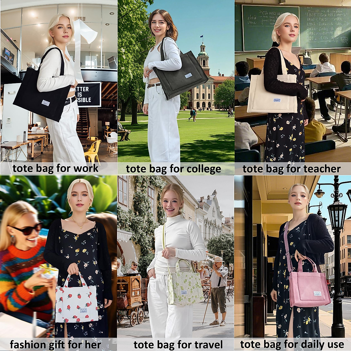 UERRUAM Casual Corduroy Tote Bag for Women-Lightweight Crossbody Bag with Adjustable Strap for Work,Travel,Daily Use,Large,Mint Julep