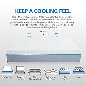14 Inch King Cooling Mattress, Cooling Gel Memory Foam Mattress in a Box, CertiPUR-US Certified Made in USA, Medium Double Firm Mattress for Pressure Relief, White