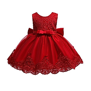 Flower Girls Dresses Baby First Baptism Toddler Special Occasion Birthday Evening Gown Cute Dress(Red,18M)