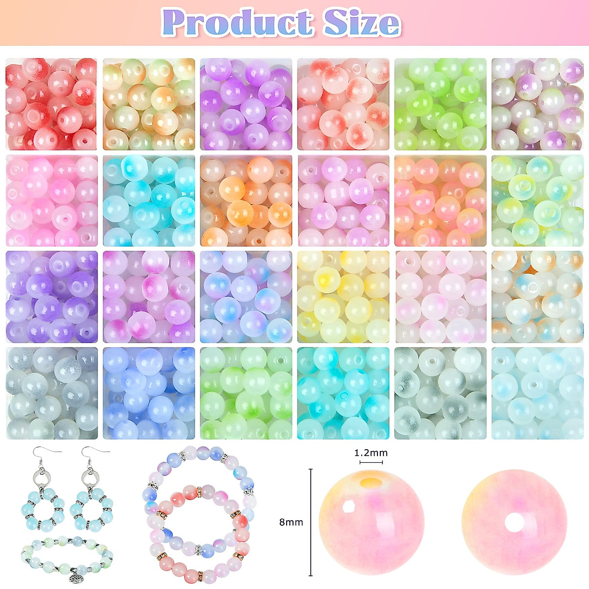 Acerich 700Pcs Glass Beads for Jewelry Making, 24 Color 8mm Glass Crystal Beads Friendship Bracelets Making Kit for DIY Earrings Necklaces Rings