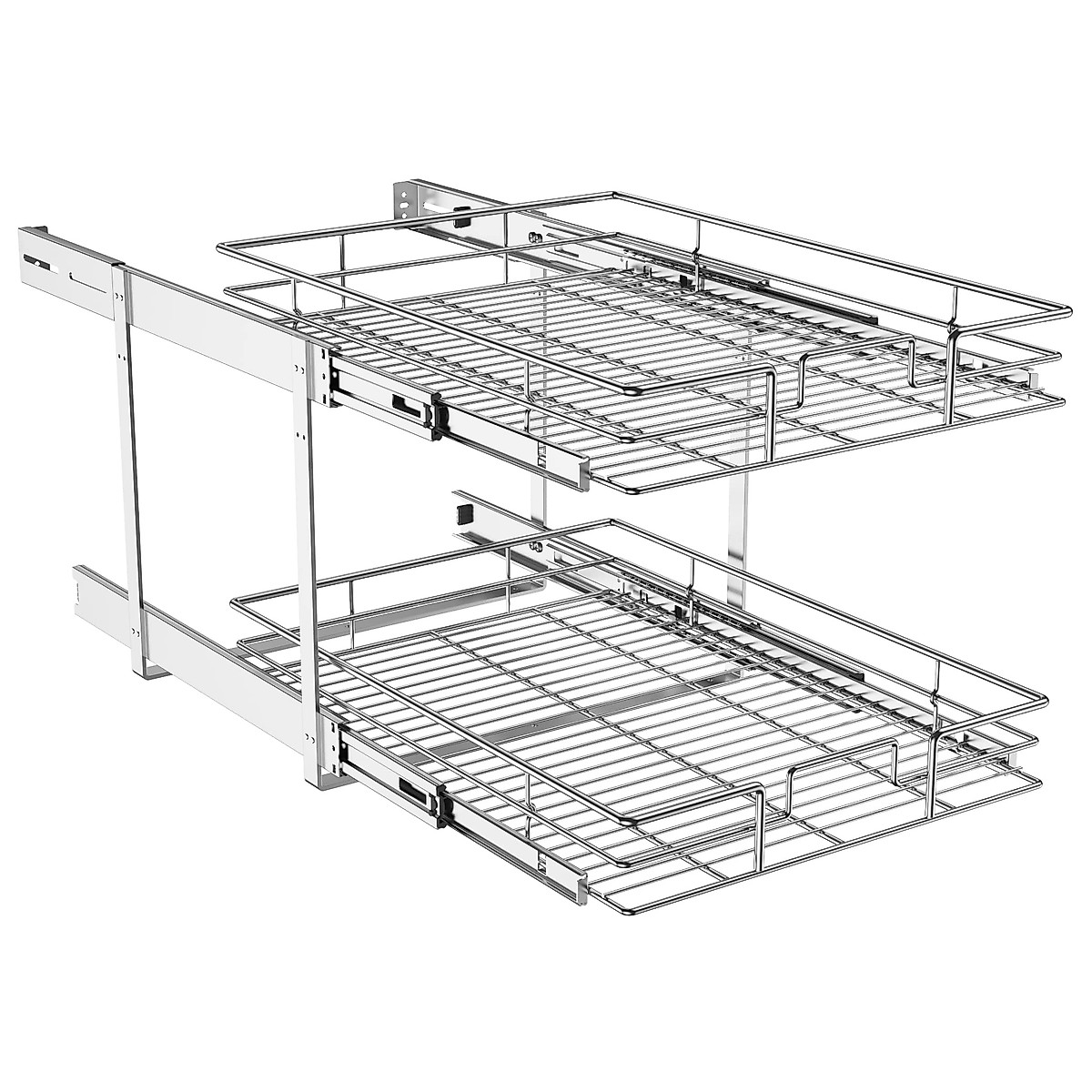 LOVMOR Individual Pull Out Cabinet Organizer, 2 Tier Cabinet Drawers Slide Out, Pots and Pans Organizer and Storage Pantry Shelf for Kitchen (17" W x 21" D)