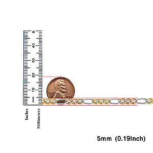 TGDJ 10k Tri Color Gold Figaro Chain Necklace, 5.0 mm | Solid Gold Jewelry for Men and Women (20 IN)