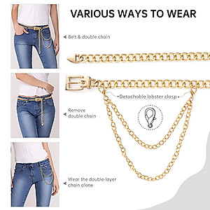 Linawe Gold Chain Belt for Women Dresses Plus Size 52" Large Jeweled Belts Waist Belly Body Jewelry Metal Buckle Thin Rope String for Jeans Pants Fashion Goth Costume Accessories Gift for Mom Wife Her