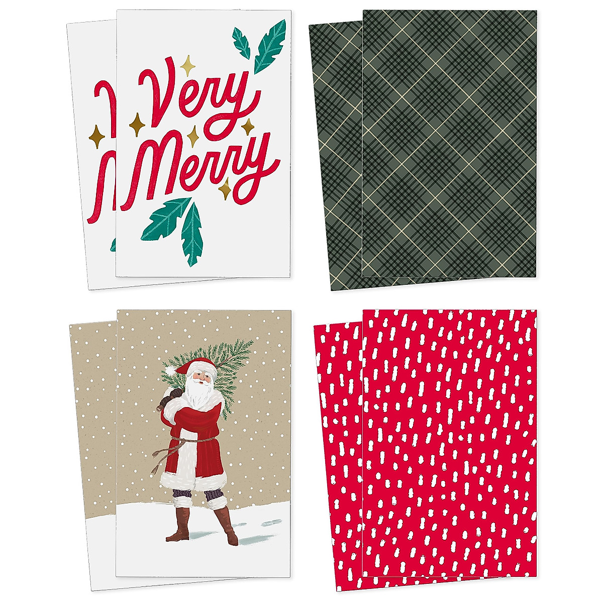 Hallmark Large Christmas Gift Boxes with Lids (8 Sweater Boxes, Rustic Santa, Plaid, "Very Merry," Red with White Speckles) for Christmas, Holiday Parties, Hostess Gifts