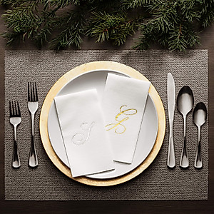 AH AMERICAN HOMESTEAD Disposable Hand Towels for Bathroom 50 Count - Guest Bathroom Essentials -Bathroom Paper Towels - Monogrammed Disposable Napkins - Wedding Napkins in Paper Towel Tray (Silver, H)