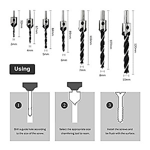 WICHEMI 26-Pack Woodworking Chamfer Drilling Tools - 6 Countersink Drill Bits, 7 Three Pointed Countersink Drill Bit with L-Wrench, 8 Wood Plug Cutter, 3 Step Drill Bit, and Automatic Center Punch