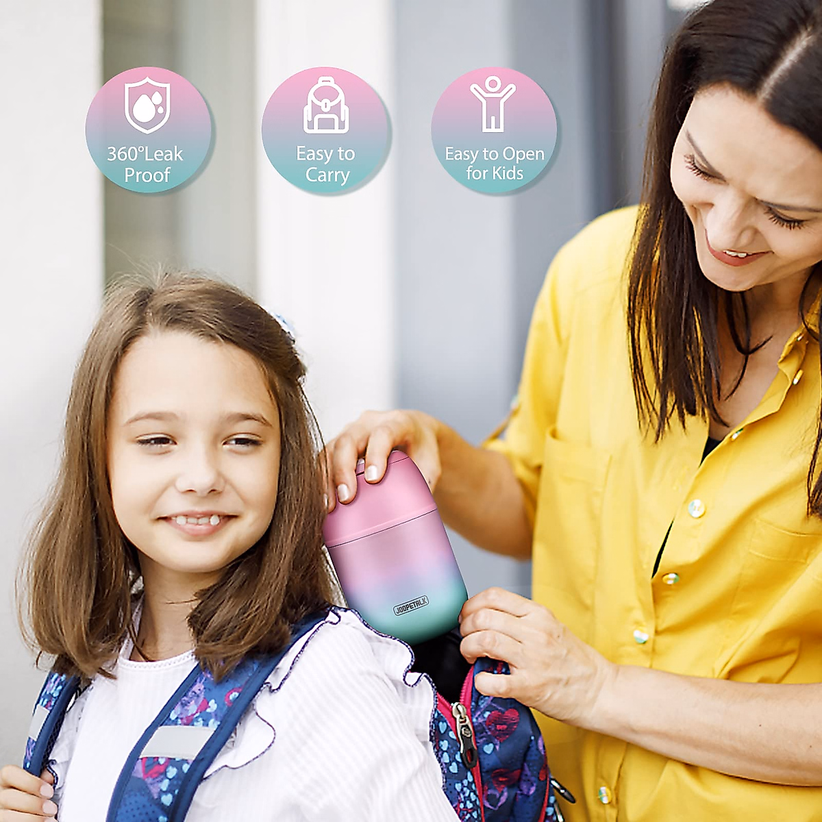 17 oz Insulated Lunch Containers Hot Food Jar, Wide Mouth Lunch Thermo for Kids Adults, Vacuum Stainless Steel Lunch Box With Handle Folding Spoon for School, Office (Blue-Pink)