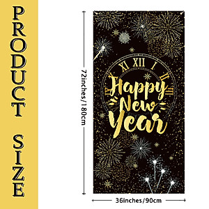 Black and Gold Happy New Year Door Cover Happy New Year Photo Backdrop NYE Decor 2024 Lunar New Years Eve Party Spring Festival Decorations and Supplies for Home