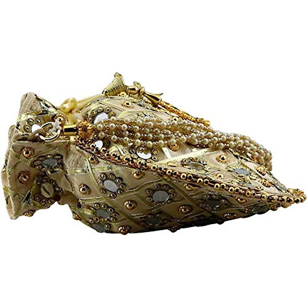 Lookingfab Presents Designer Rajasthani Style Silk Potli Velvet with Bridal Purse with Gota Patti Pottly Purse Women handbag Handicrafts Handmade Decorative Pure Silk Jaipuri Resham Potlis