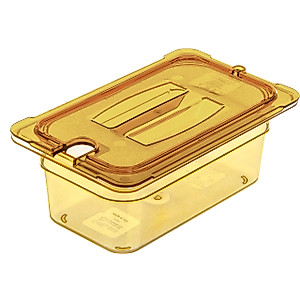 Carlisle FoodService Products Storplus High Heat Food Pan Steam Table Pan, Chafing Pan for Catering, Buffets, Restaurants, High Heat Plastic, 1/4 Size 4 Inches Deep, Amber