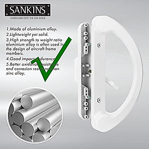 SANKINS Sliding Patio Door Handle Pull Set with Mortise Lock, Full Replacement White Diecast Non-Keyed Gate Handle Set for Sliding Glass Door, Fits 3-15/16” Hole Spacing