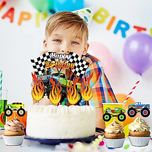 Censen 48 Pcs Truck Cake Topper Birthday Party Supplies Truck Cake Decorations Racing Car Birthday Cake Cupcake Topper Blaze Birthday Cake Topper for Kids Baby Shower Car Party Favors