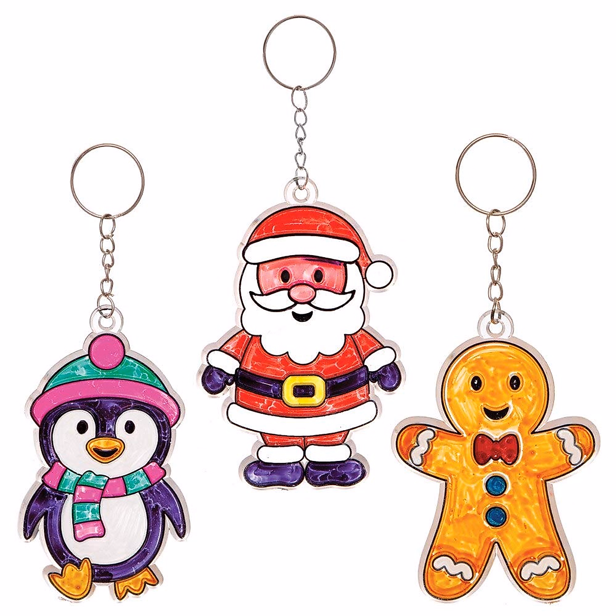 Baker Ross AT295 Christmas Suncatcher Keyrings Kits - Pack Of 6, Festive Arts And Craft, Assorted