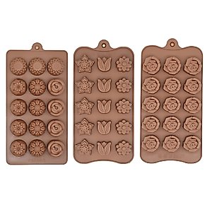Poproo Non-Stick Silicone Molds Chocolate Molds Flower Gummy Candy Molds Ice Cube Molds Tray Cake Decoration Party & Wedding Gift, Pack of 3, 45-Cavity