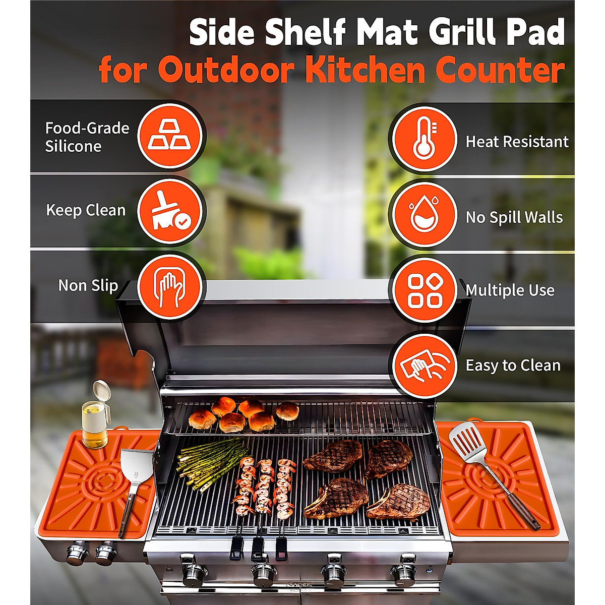 Silicone Grill Mat for Outdoor Grill Blackstone, Griddle Mat Barbeque Grill Accessories Tools Kitchen Counter Spatula Mat BBQ Side Shelf Mat Grill Pad for Blackstone Griddle Accessories