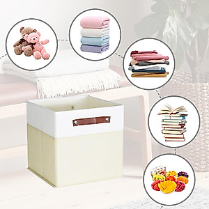 DULLEMELO Storage Cube Bins for Organizing,13 inch Fabric Storage Cubes with Dual Handles, Collapsible Large Cube Baskets Organizing for Shelves Closet Storage, Set of 4,White & Beige