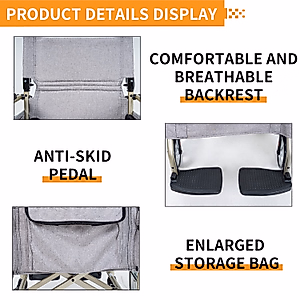 HomyKing Ultra Lightweight Wheelchair, Foldable Transport Wheelchairs for Adults with Swing-Away Footrest