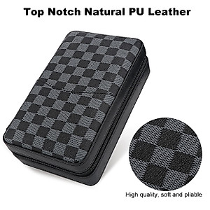 TISFA Cigar Humidor, Cedar Wood Travel Portable Leather Cigar Case, Removable Cedar Tray for 4 Cigars (Checkerboard Lattice)