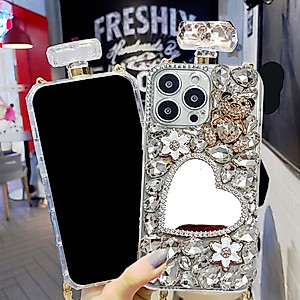 Galaxy Note 20 Ultra Case, Cute Glitter Sparkle Bling Diamond Rhinestone Bumper with Lanyard Chain, Women Girls Pink Soft Perfume Bottle Phone Case for Samsung Note 20 Ultra 5G 6.9 inch (C)