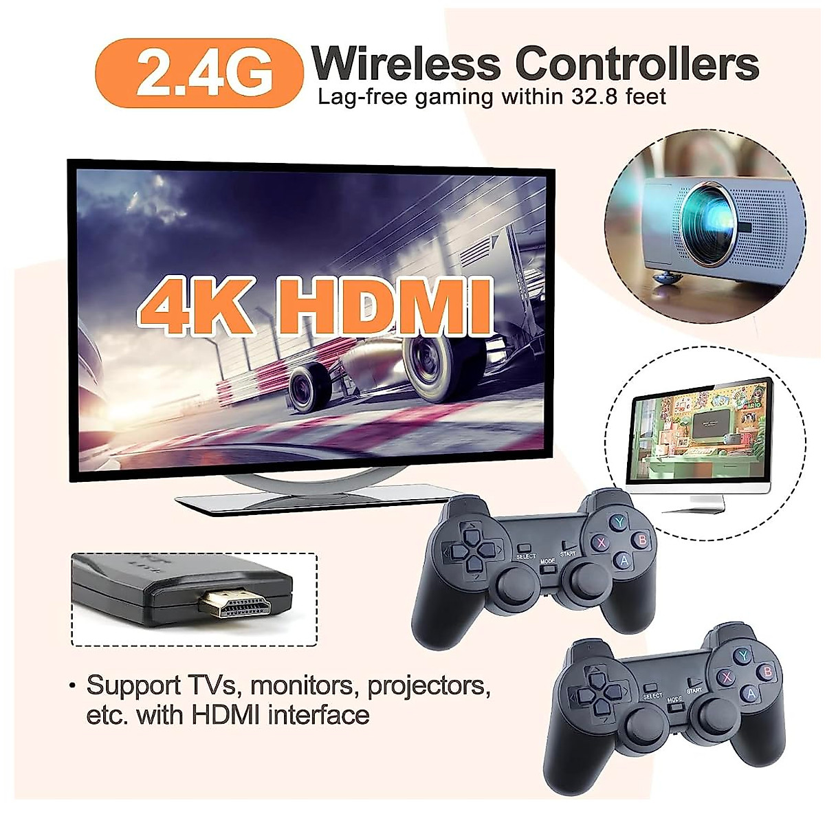 Wireless Retro Game Console,Retro Game Stick,Nostalgia Stick Game, Plug and Play Video Game Stick Built in 10000+ Games,9 Classic Emulators,