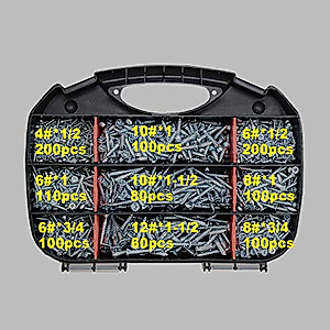 T.K.Excellent Wood Screw Phillips Flat Head #4#6#8#10#12 Screws Assortment Kit,1050 Pcs