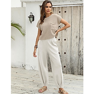 Ugerlov Women's Two Piece Outfits Sweater Sets Knit Pullover Tops and High Waisted Pants Lounge Sets, White, S