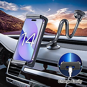 Newward Car Phone Holder Mount, 13'' Long Arm Truck Cell Phone Holder for Car Windshield with Strong Suction Cup Anti-Shake Stabilizer, Compatible 4.7-12.9 Inch Smartphone and Tablet iPad