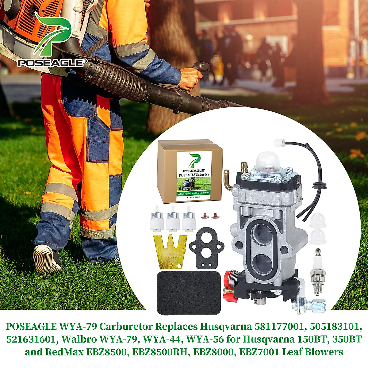 POSEAGLE WYA-79 Carburetor Replaces Husqvarna 502845001, 581177001, 505183101, Walbro WYA-79, WYA-44, WYA-56 for Husqvarna 150BT, 350BT and RedMax EBZ8500, EBZ8500RH, EBZ8000, EBZ7001 Leaf Blowers