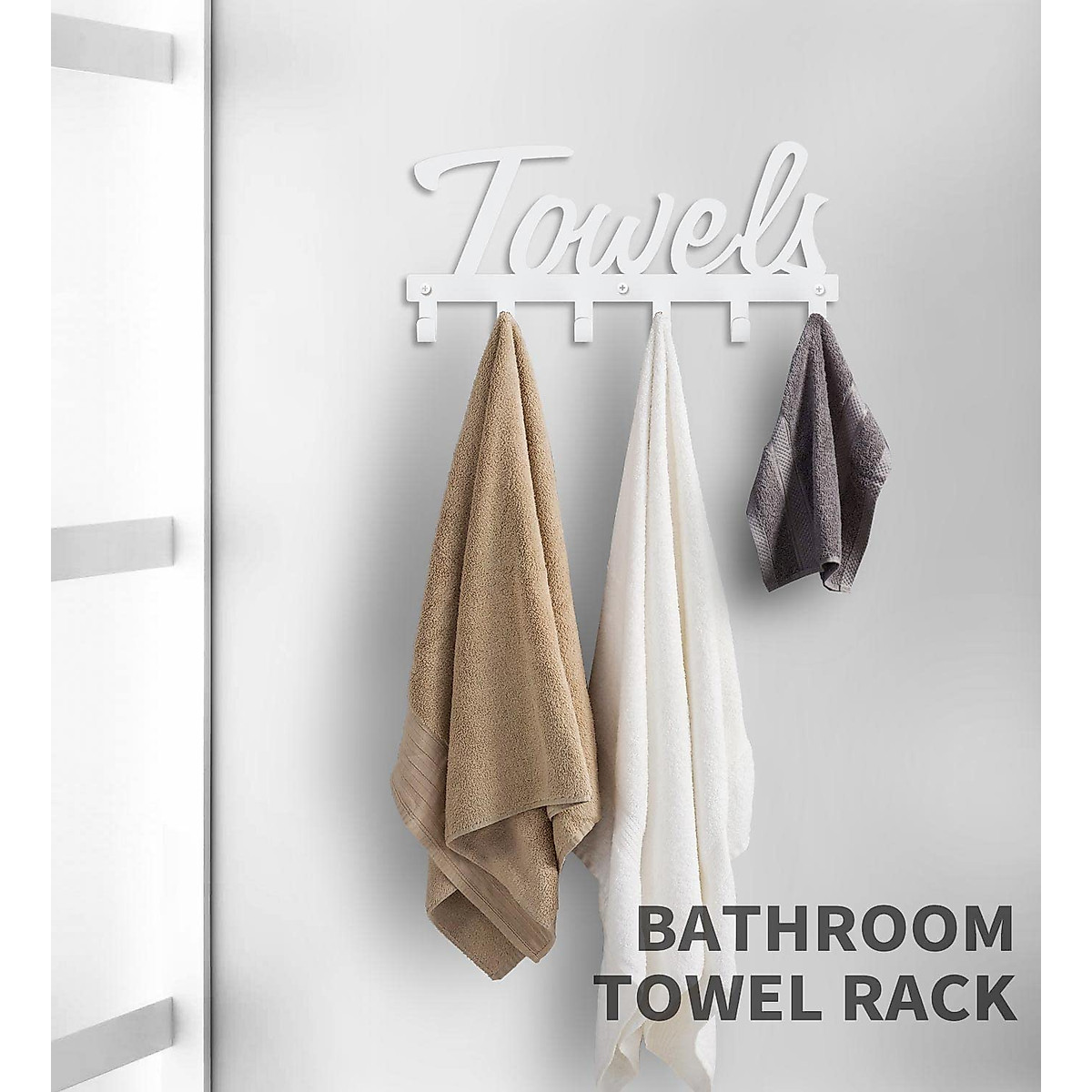 Livelab Towel Rack, Towel Racks for Bathroom Wall Mounted, 6 Hooks White Towel Holder for Bathroom Space Saving, Waterproof Rustproof Easy Install Towel Hanger for Bathroom, Pool, Living Room